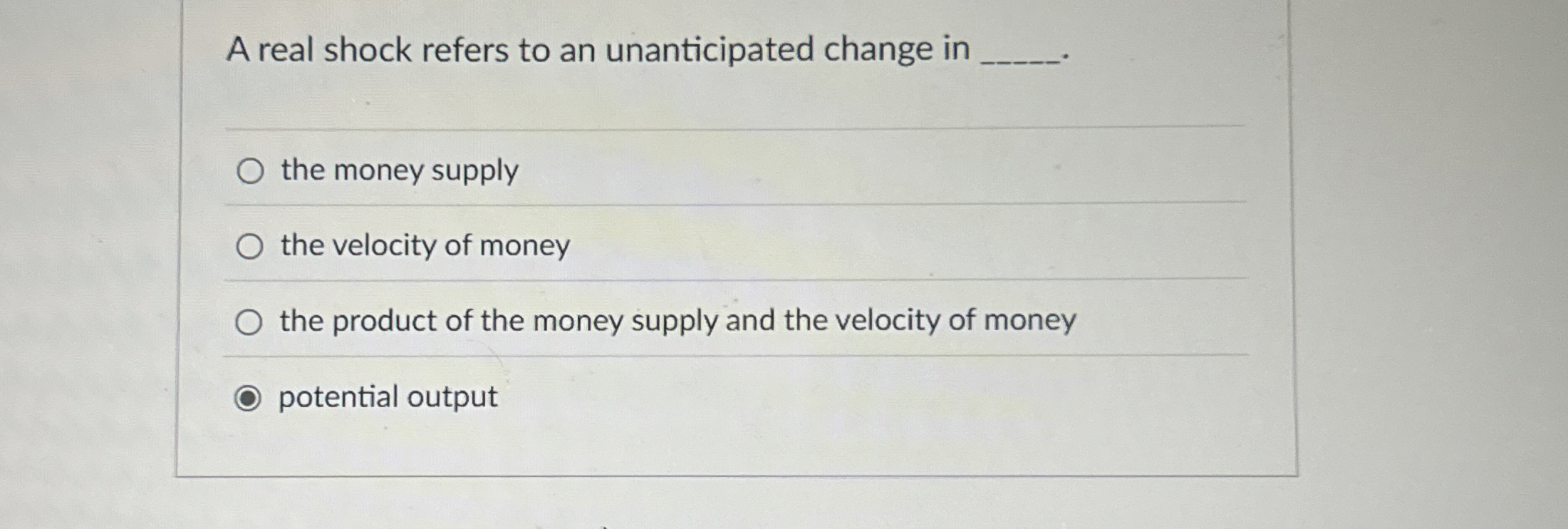 Solved A real shock refers to an unanticipated change inthe | Chegg.com