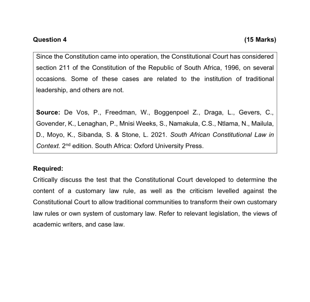 Solved Question 4(15 ﻿Marks)Since the Constitution came into | Chegg.com