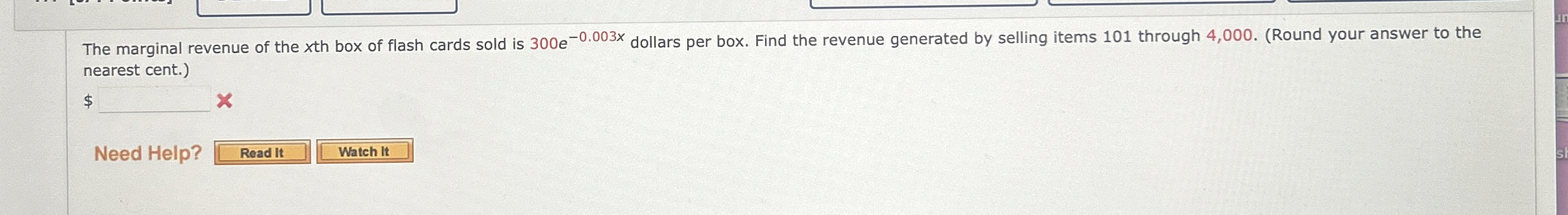 Solved The marginal revenue of the x ﻿th box of flash cards | Chegg.com