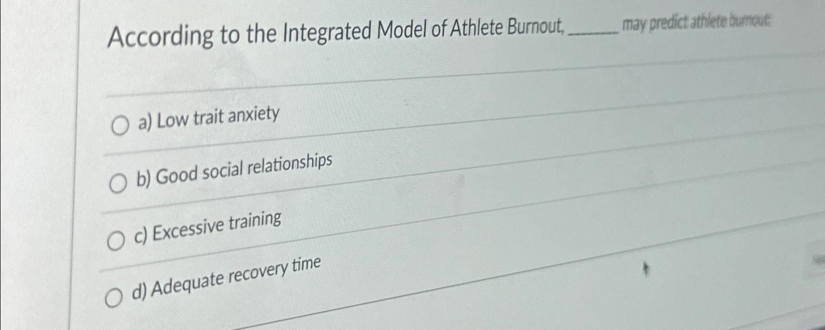 Solved According to the Integrated Model of Athlete | Chegg.com