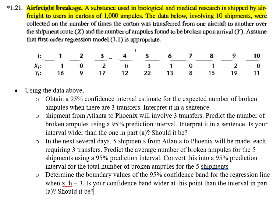 Solved *1.21. ﻿Airfreight breakage. A substance used in | Chegg.com