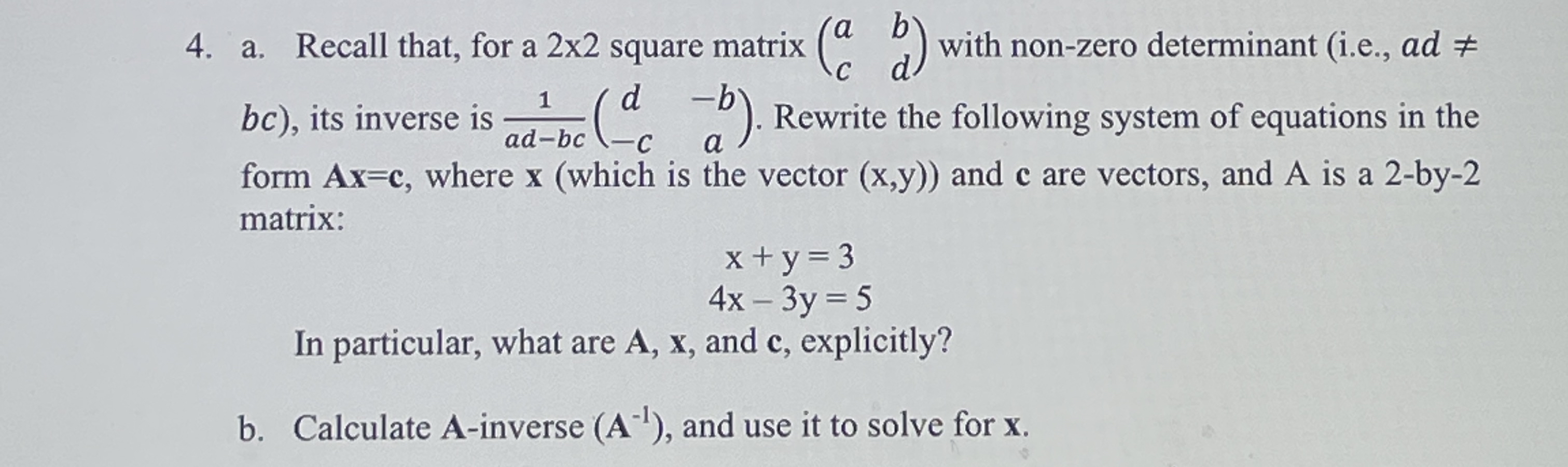 Solved a. ﻿Recall that, for a 2×2 ﻿square matrix | Chegg.com