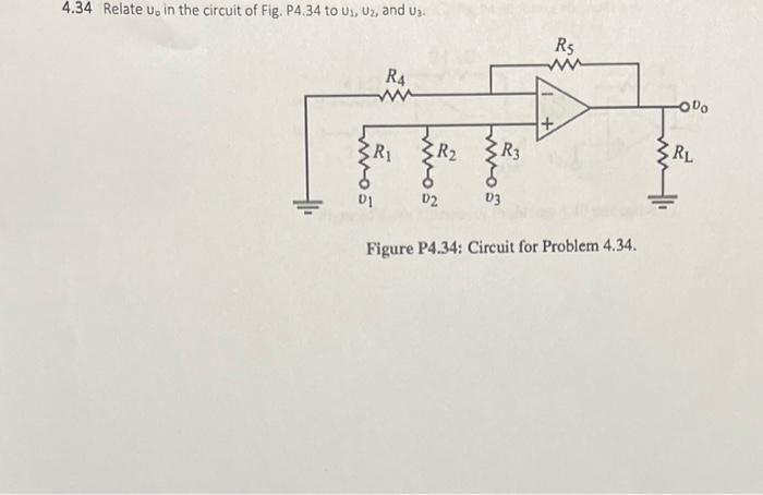 Solved 4.34 Relate U0 in the circuit of Fig. P4.34 to U1,U2, | Chegg.com
