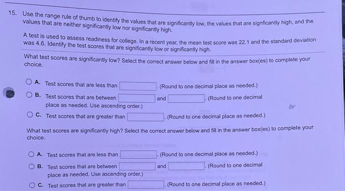 Solved Use the range rule of thumb to identify the values | Chegg.com