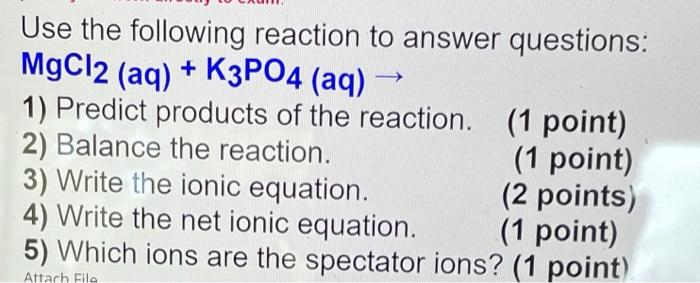 Solved Use the following reaction to answer questions: MgCl2 | Chegg.com