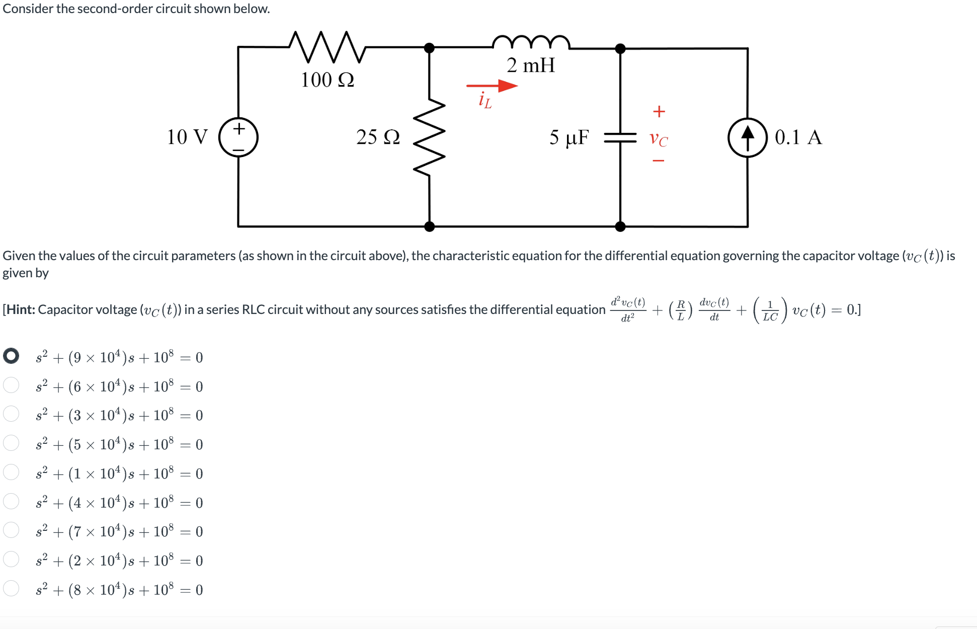 Solved Consider the second-order circuit shown below.Given | Chegg.com