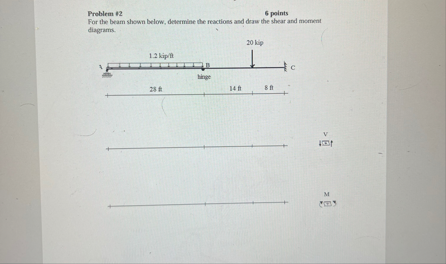 [Solved]: Problem #2 6 points For the beam shown below, dete