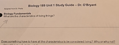 Solved Biology 189 ﻿Unit 1 ﻿Study Guide - ﻿Dr. | Chegg.com