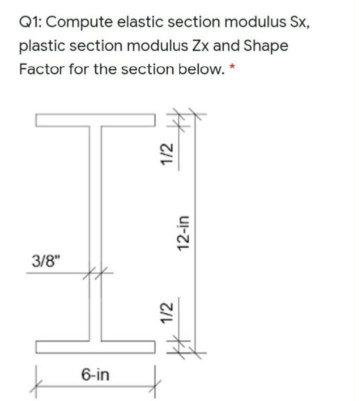 Solved Q1: Compute elastic section modulus Sx, plastic | Chegg.com