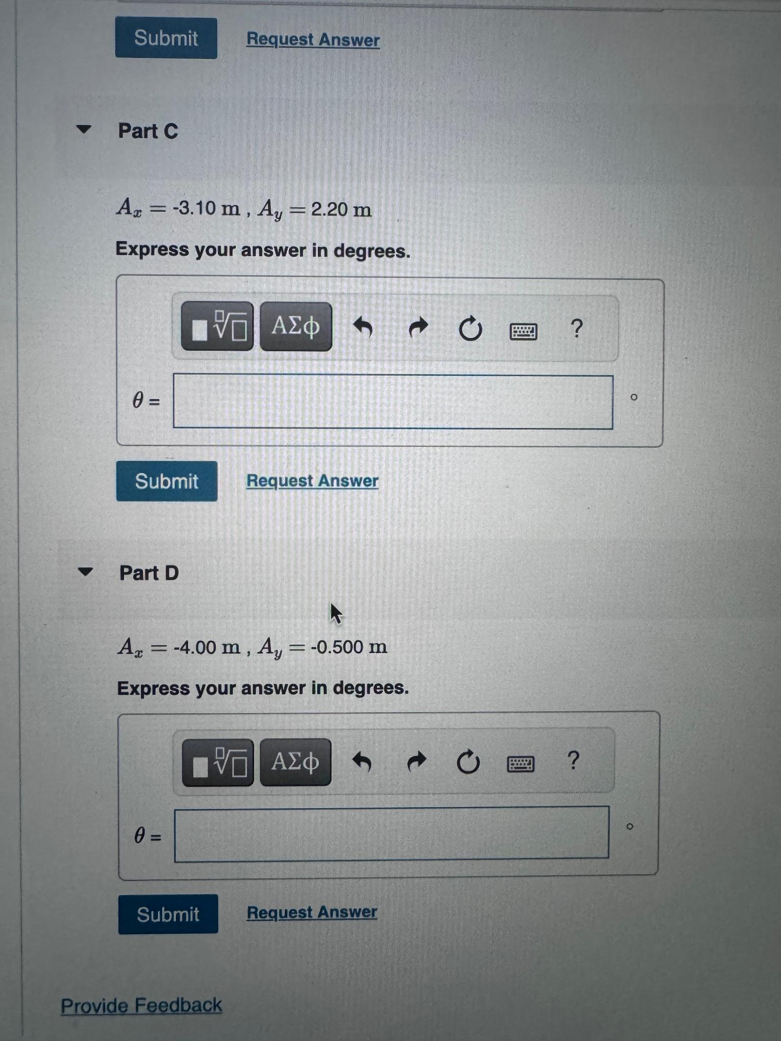 Solved Request AnswerPart CAx=-3.10m,Ay=2.20mExpress your | Chegg.com