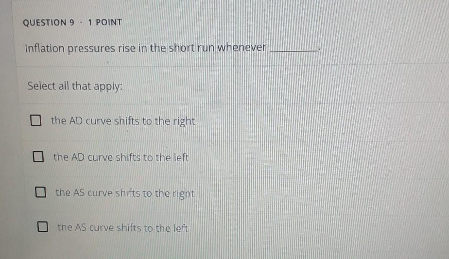 Solved QUESTION 9.1 POINT Inflation pressures rise in the | Chegg.com