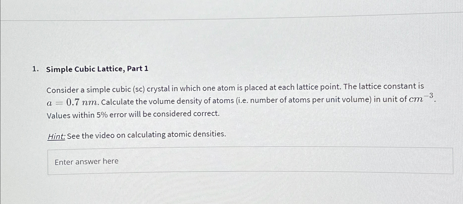 Solved Simple Cubic Lattice, Part 1Consider a simple cubic | Chegg.com