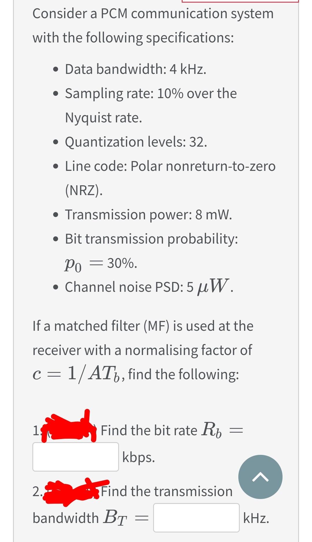 Solved Consider a PCM communication system with the | Chegg.com