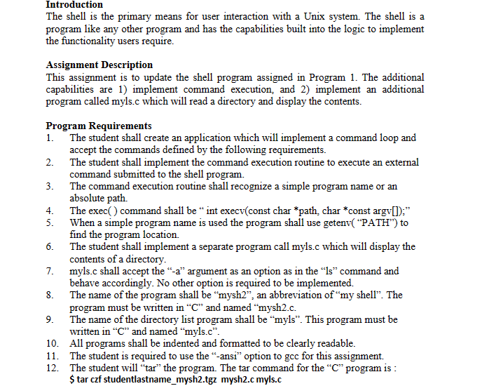 Solved Introductionthe Shell Is The Primary Means For User