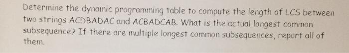 Solved Determine the dynamic programming table to compute | Chegg.com