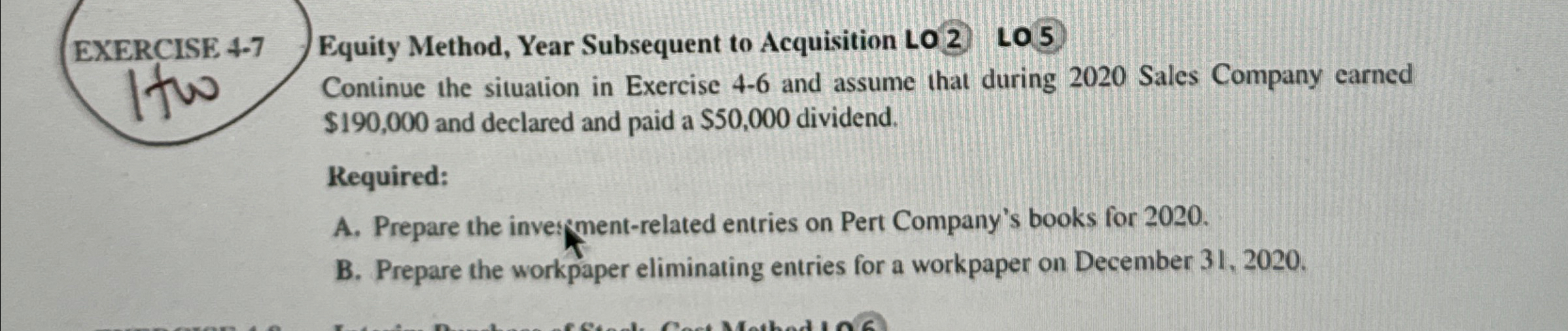 Equity Method, Year Subsequent to Acquisition LO 2 | Chegg.com