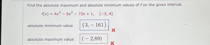 Solved Find the absolute maximum and absolute minimum values | Chegg.com