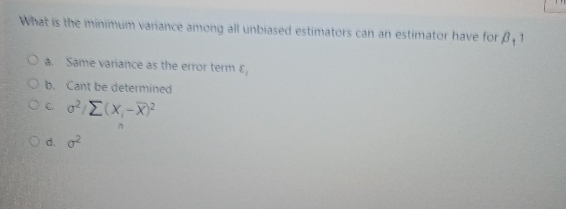 Solved What is the minimum variance among all unbiased | Chegg.com
