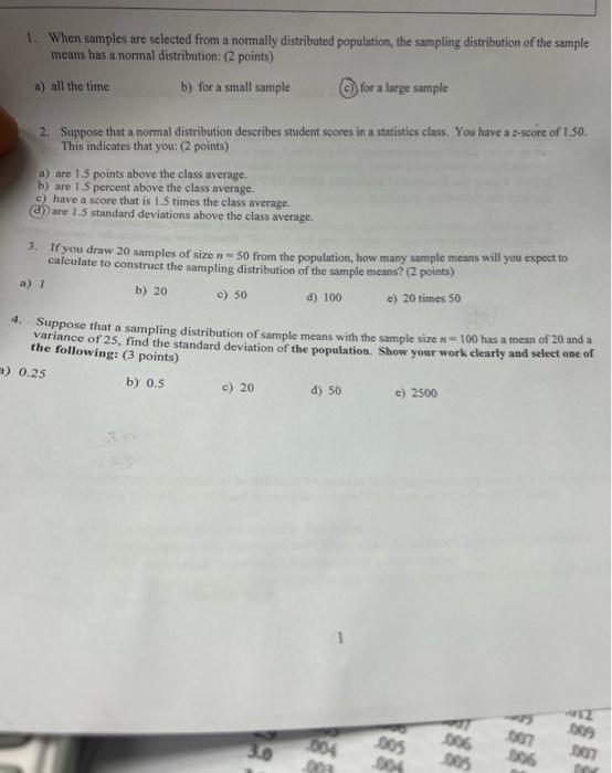 Solved 1. When samples are selected from a normally | Chegg.com