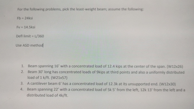 Solved Only tell using the 4 ﻿given beams that which one | Chegg.com