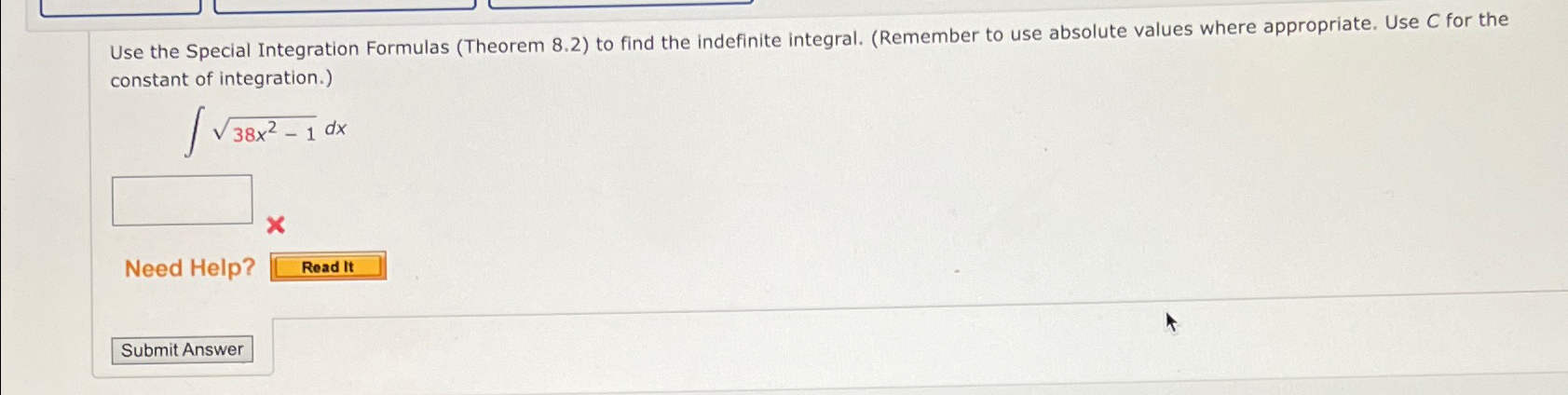 Solved Use the Special Integration Formulas (Theorem 8.2) | Chegg.com