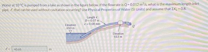 Solved Water at 10∘C is pumped from a lake as shown in the | Chegg.com