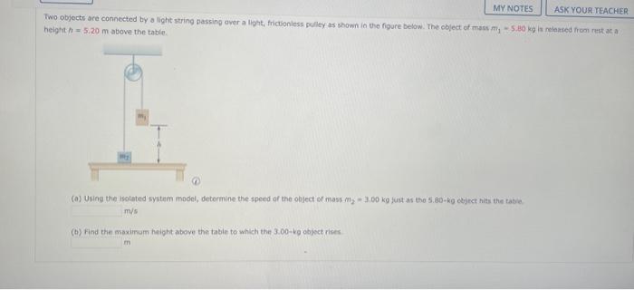 Solved helght h=5.20 m above the table. (a) Using the | Chegg.com