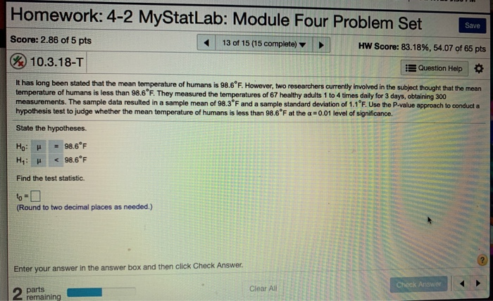 Solved Save Homework: 4-2 MyStatLab: Module Four Problem Set | Chegg.com