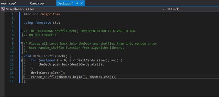 Solved Problem Definition Write a Card class and a Deck | Chegg.com