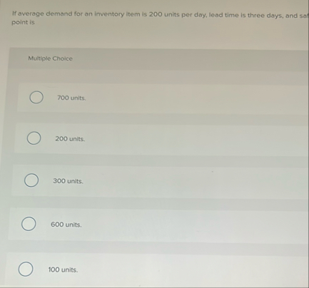 Solved If average demand for on inventory item is 200 ﻿units | Chegg.com
