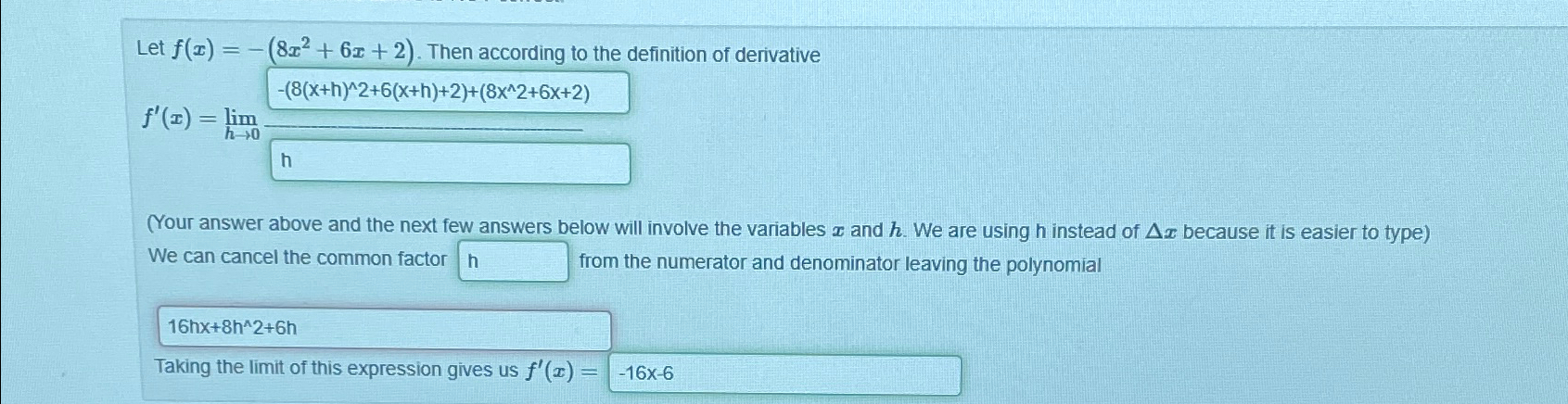 Solved Let f(x)=-(8x2+6x+2). ﻿Then according to the | Chegg.com