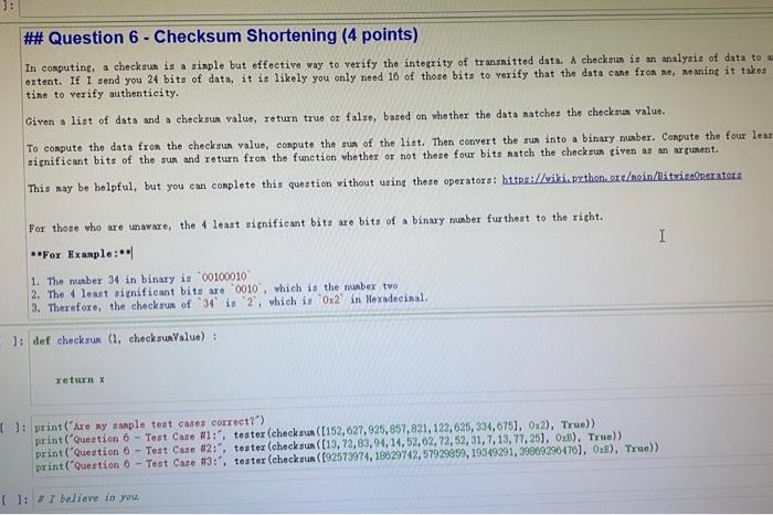 Solved ]: ## Question 6 - Checksum Shortening (4 points) In | Chegg.com