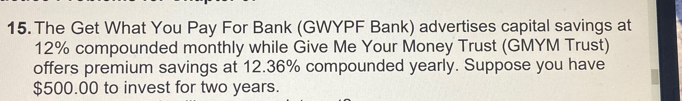 Solved The Get What You Pay For Bank (GWYPF Bank) | Chegg.com