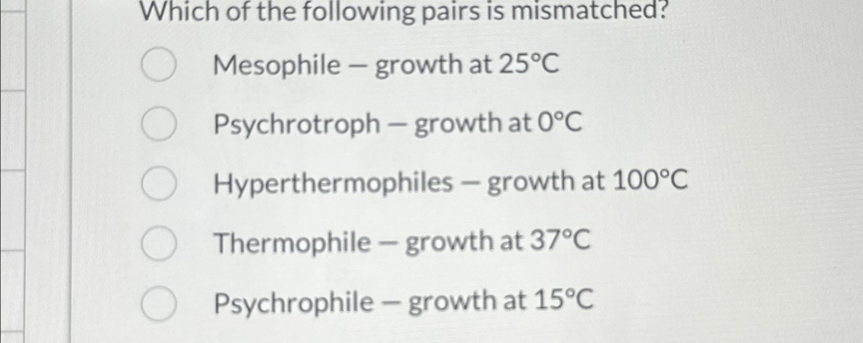 Solved Which of the following pairs is mismatched?Mesophile | Chegg.com