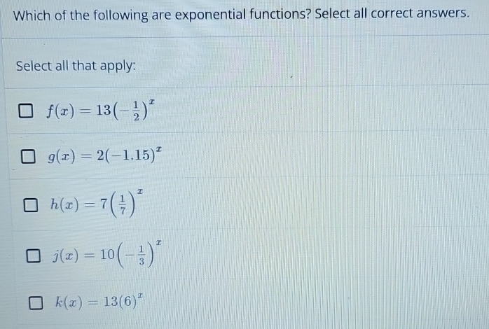 Solved Which of the following are exponential functions? | Chegg.com