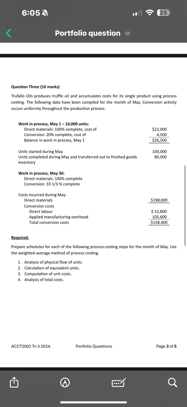 Solved Question Three (10 ﻿marks)Trufallo Oils produces | Chegg.com