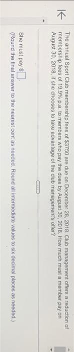 Solved The annual Sport Club membership fees of $3750 are | Chegg.com
