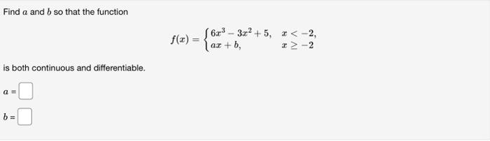 Solved Find a and b so that the function | Chegg.com