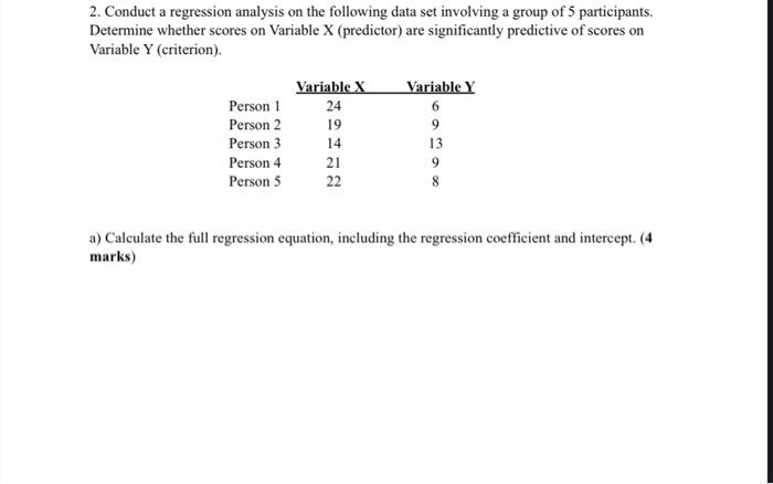 Solved 2. Conduct a regression analysis on the following | Chegg.com