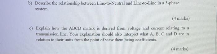 Solved b) Describe the relationship between Line-to-Neutral | Chegg.com
