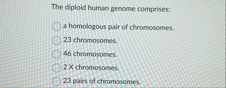 Solved The diploid human genome comprises:a homologous pair | Chegg.com