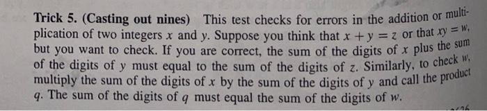 Solved Trick 5. (Casting out nines) This test checks for | Chegg.com