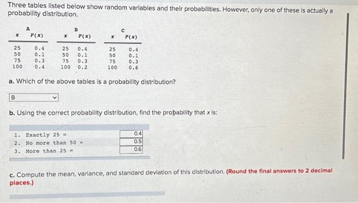 Solved Three tables listed below show random variables and | Chegg.com