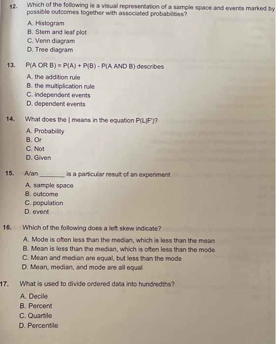 Solved 12. Which of the following is a visual representation | Chegg.com