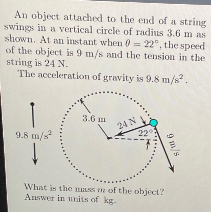 Solved An object attached to the end of a string swings in a | Chegg.com