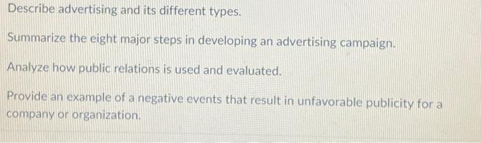 Describe advertising and its different types. | Chegg.com