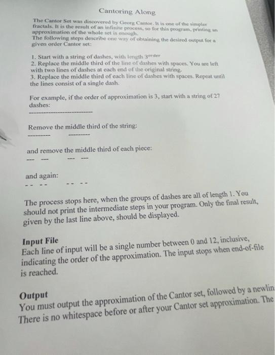 Solved Cantoring Along The Cantor Set was discevered by | Chegg.com