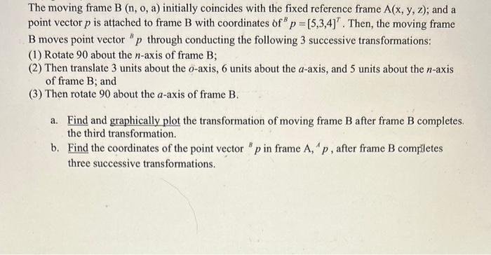Solved The moving frame B(n,o,a) initially coincides with | Chegg.com