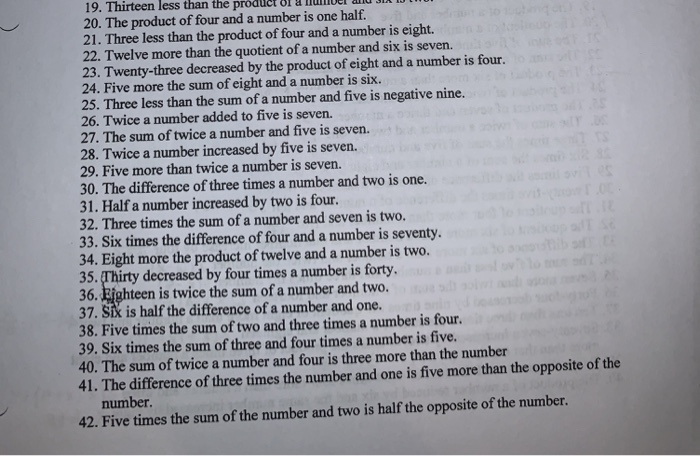 Solved 19. Thirteen less than the produ 20. The product of | Chegg.com