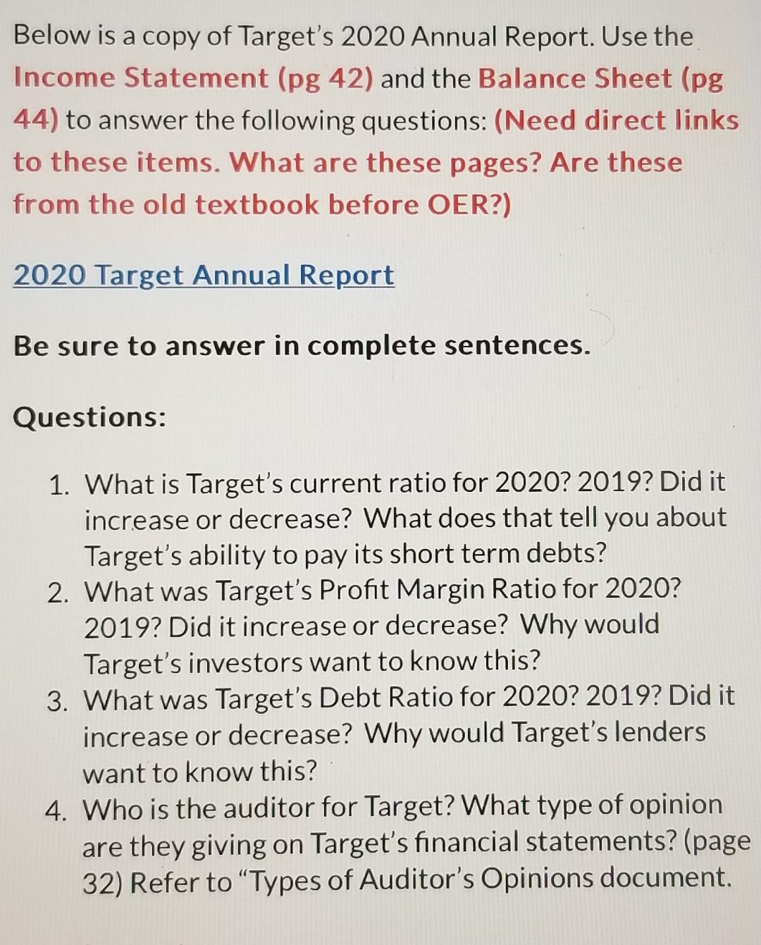 Solved Below is a copy of Target's 2020 Annual Report. Use | Chegg.com